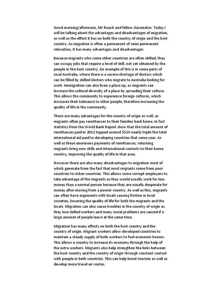 Migration Speech | Immigration | Remittance