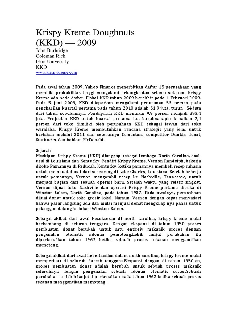 KRISPY KREME'S STRUGGLES AND NEED FOR A CLEAR STRATEGIC PLAN | PDF