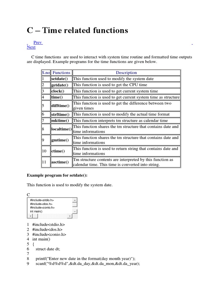 C Time Related Functions Areas Of Computer Science Computer Programming 8087
