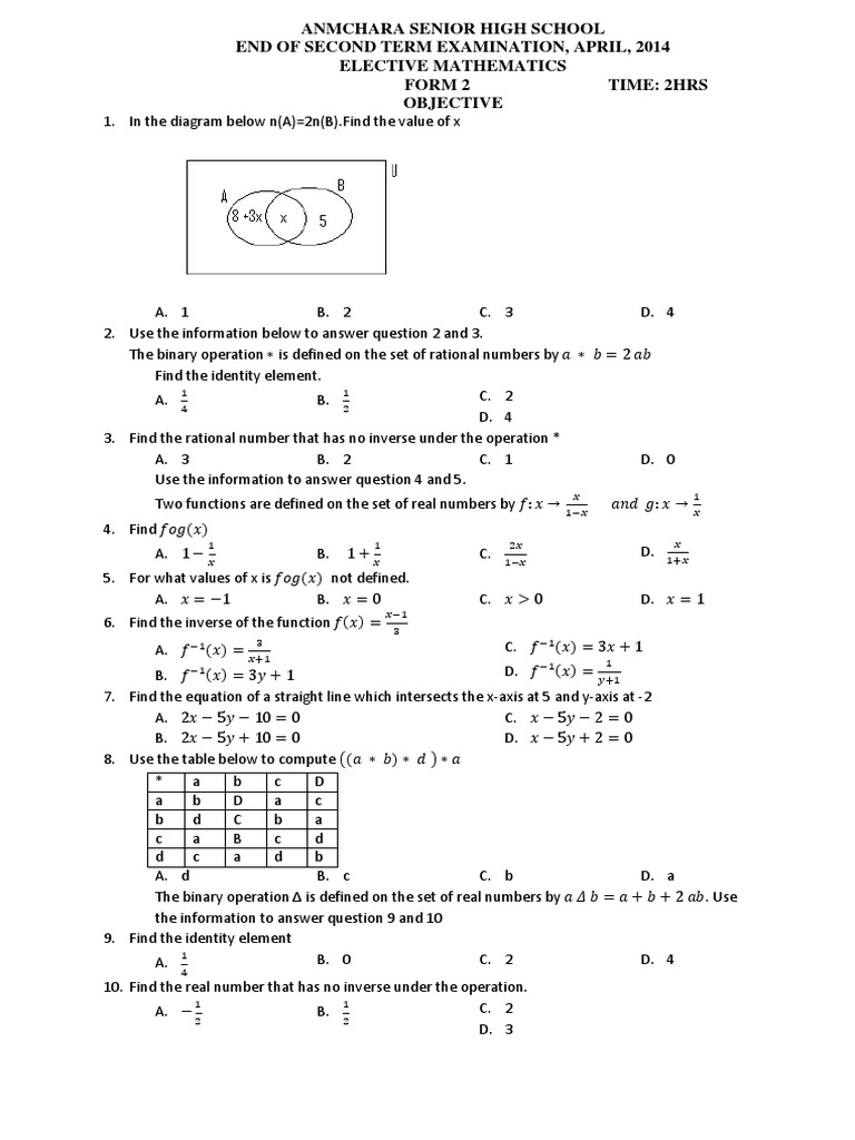 Elective Maths | PDF | Function (Mathematics) | Numbers