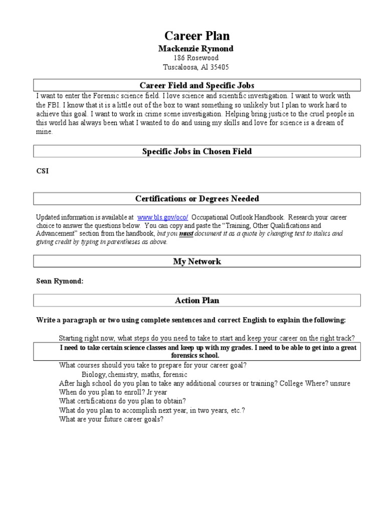 Forensic Science Career Plan Overview | PDF