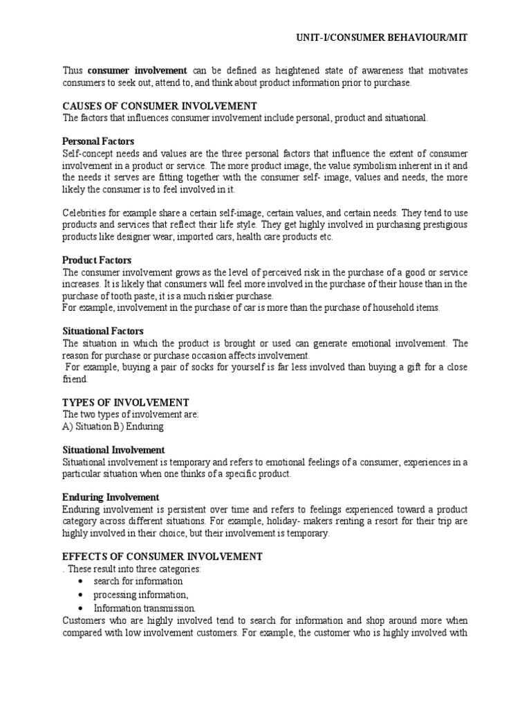 Consumer Involvement 1 | PDF | Consumer Behaviour | Marketing