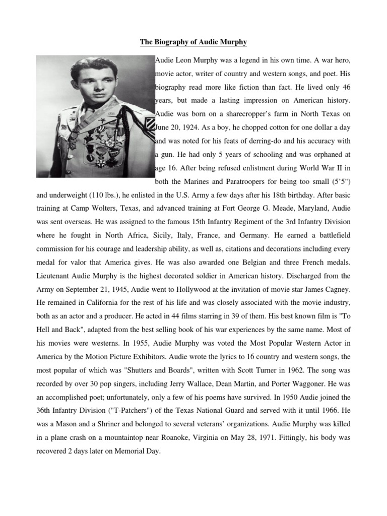 Audie Murphy Bio | PDF | The United States | Military