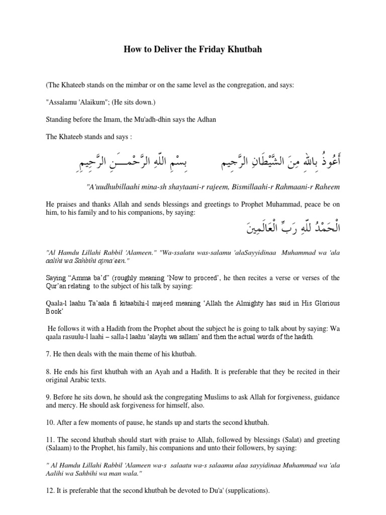 Delivering the Friday Khutbah Guide | PDF | Islamic Behaviour And ...