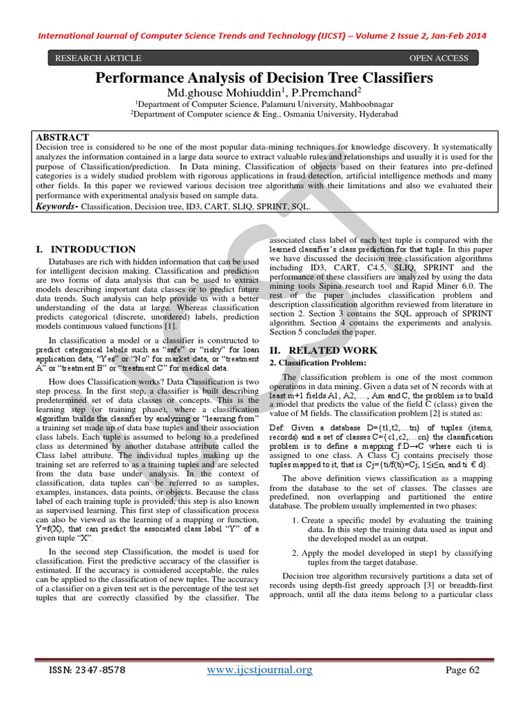 Performance Analysis of Decision Tree Classifiers | PDF | Statistical Classification | Sql