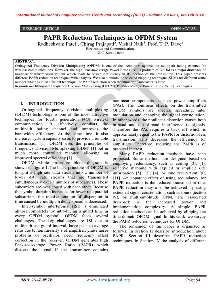 PAPR Reduction Techniques in OFDM System | PDF | Orthogonal Frequency ...