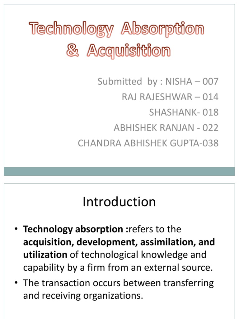 Technology Absorption for Innovation | PDF | Mergers And Acquisitions ...