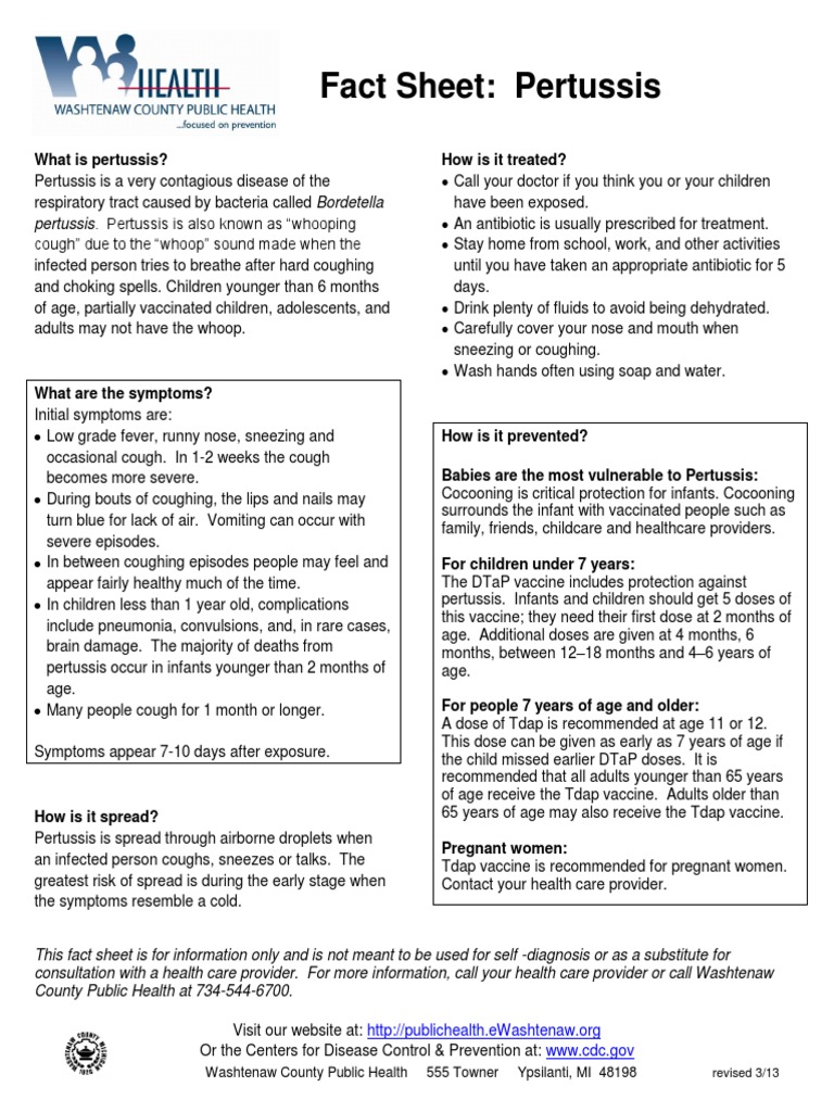 Pertussis (Whooping Cough) Fact Sheet | PDF