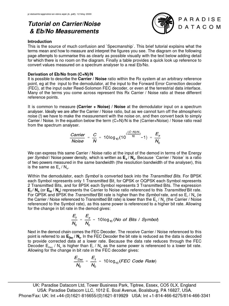 Understanding Eb/No and Carrier Noise Ratio | PDF | Forward Error ...