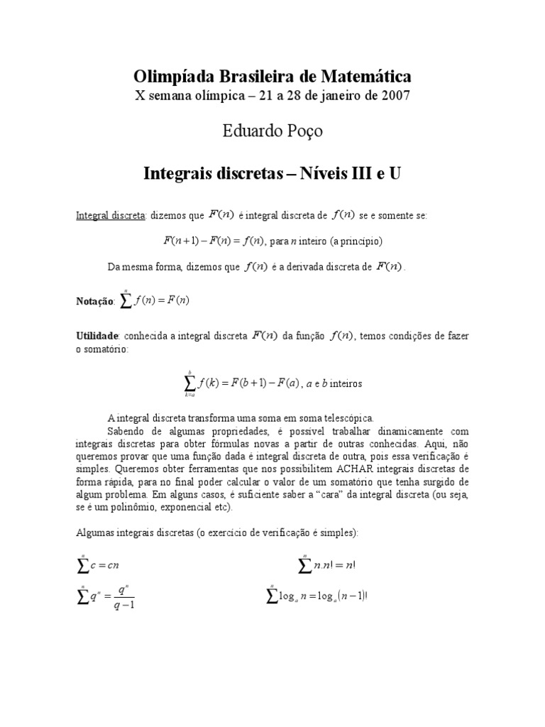 Integrais discretas: propriedades, fórmulas e aplicações para cálculo ...