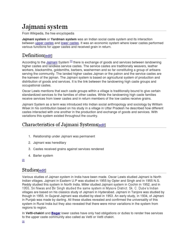 Jajmani System | PDF | Social Divisions | Social Science