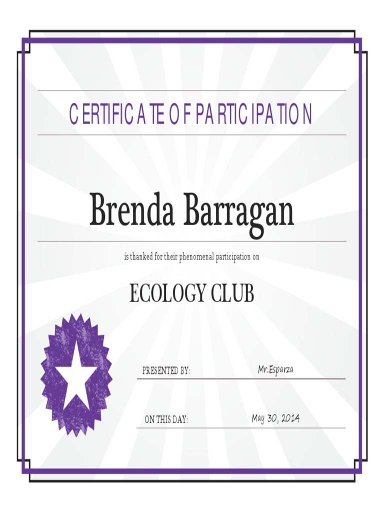 Ecology Club Participation Certificate | PDF