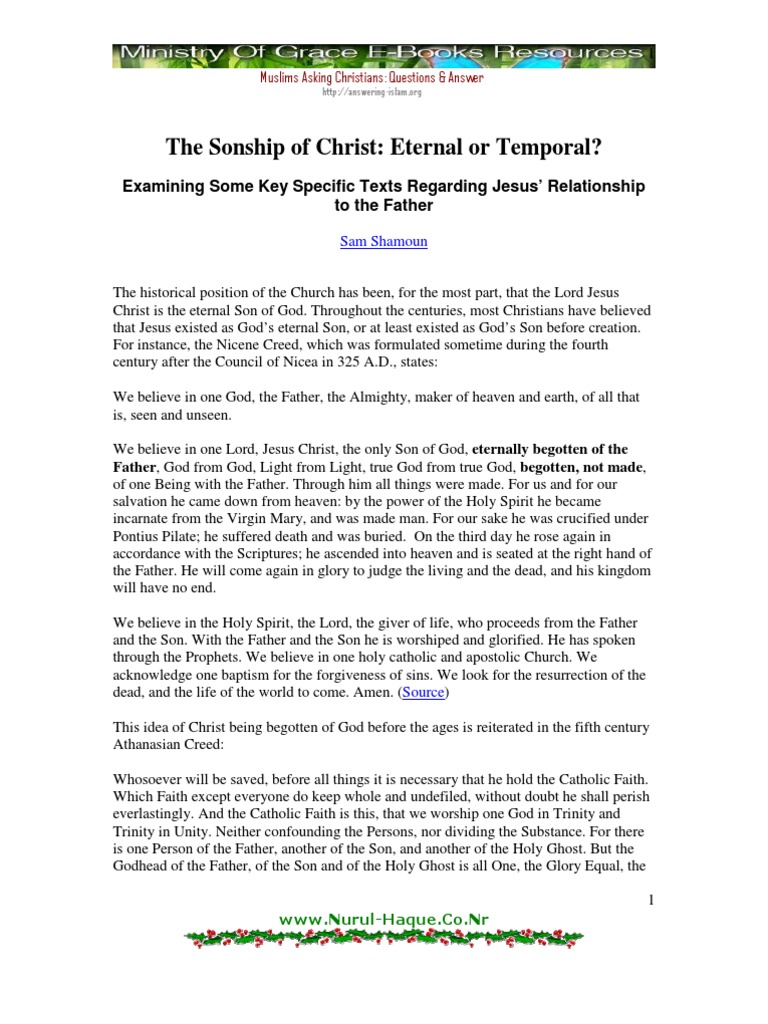 The Sonship of Christ Eternal or Temporal | PDF | God The Father | Trinity