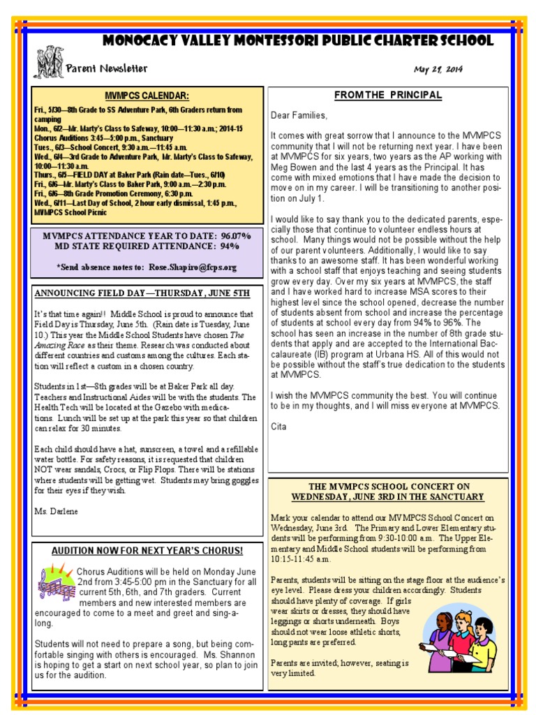 MVMPCS May 2014 Parent Newsletter | PDF | Clothing | Schools