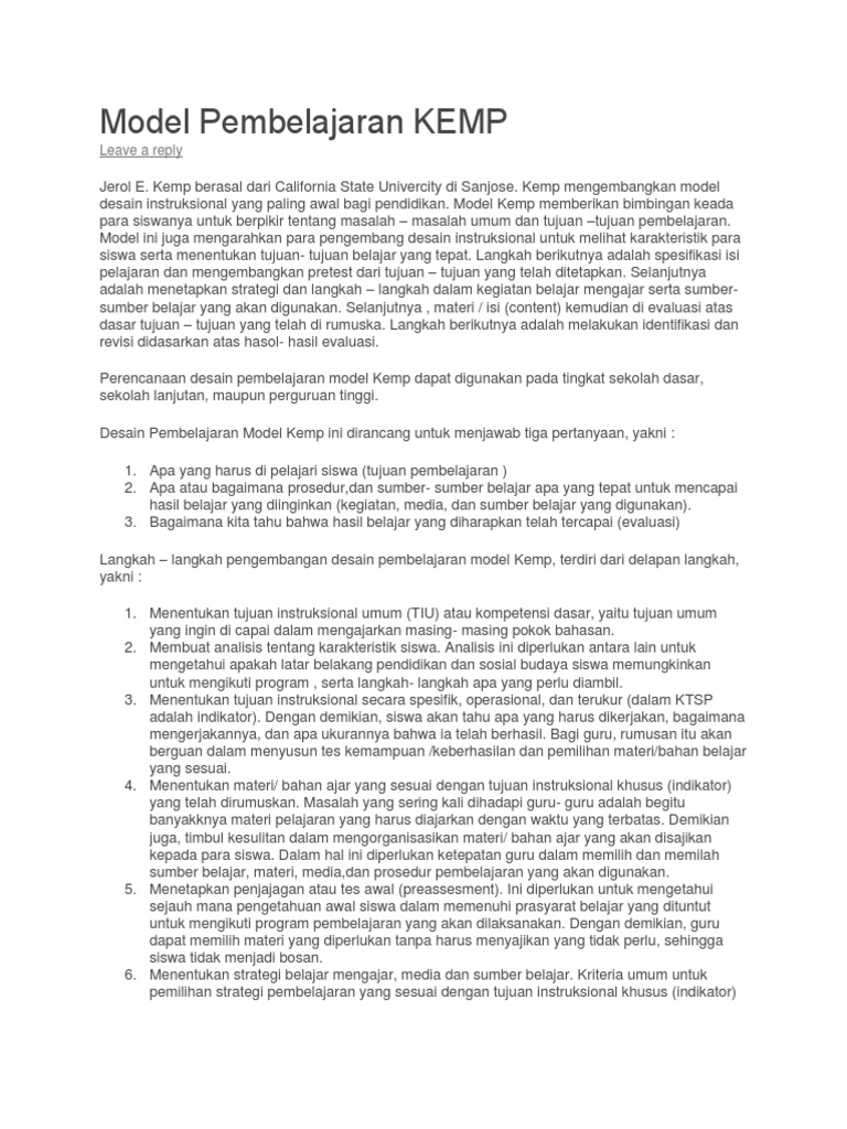 Model Pembelajaran KEMP | PDF | Karier & Perkembangan