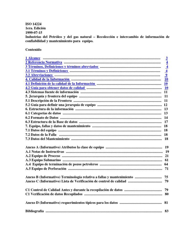 ISO 14224 Spanish | PDF | Organización internacional para la ...