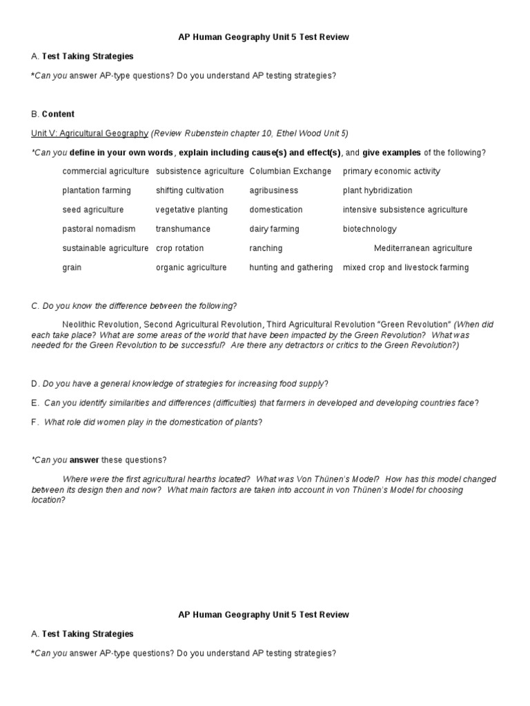 APHuG Unit 5 Test Review | PDF | Economic Sectors | Industries