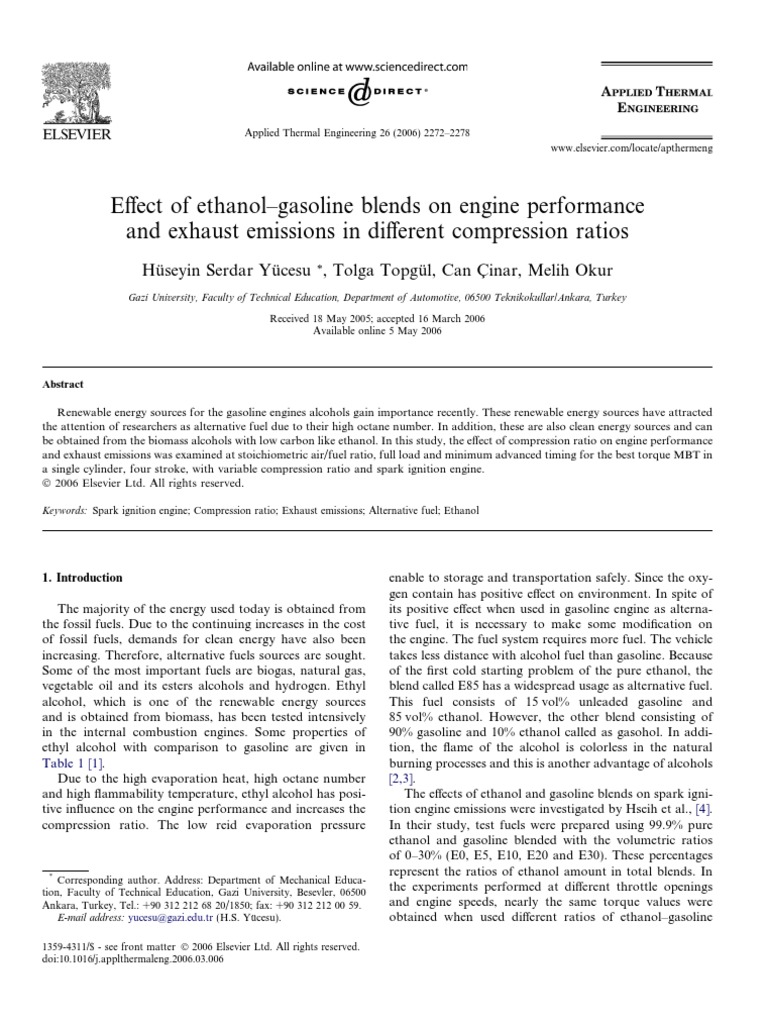 Effect of Ethanol-Gasoline Blends On Engine Performance and Exhaust Emissions in Different ...