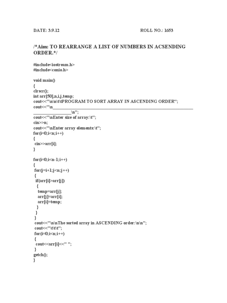 Arranging An Array in Ascending Order | PDF