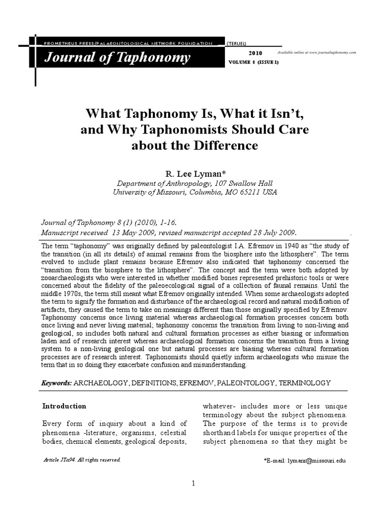 Understanding Taphonomy Misuse | PDF