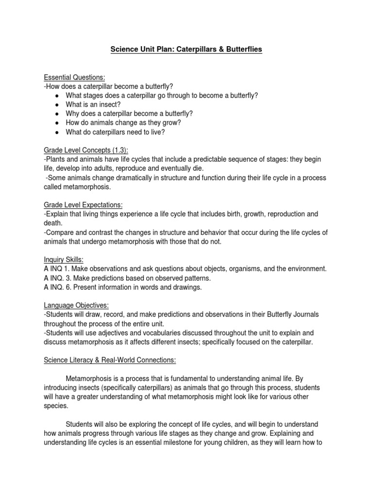 Science Unit Plan | PDF | Butterfly | Pupa