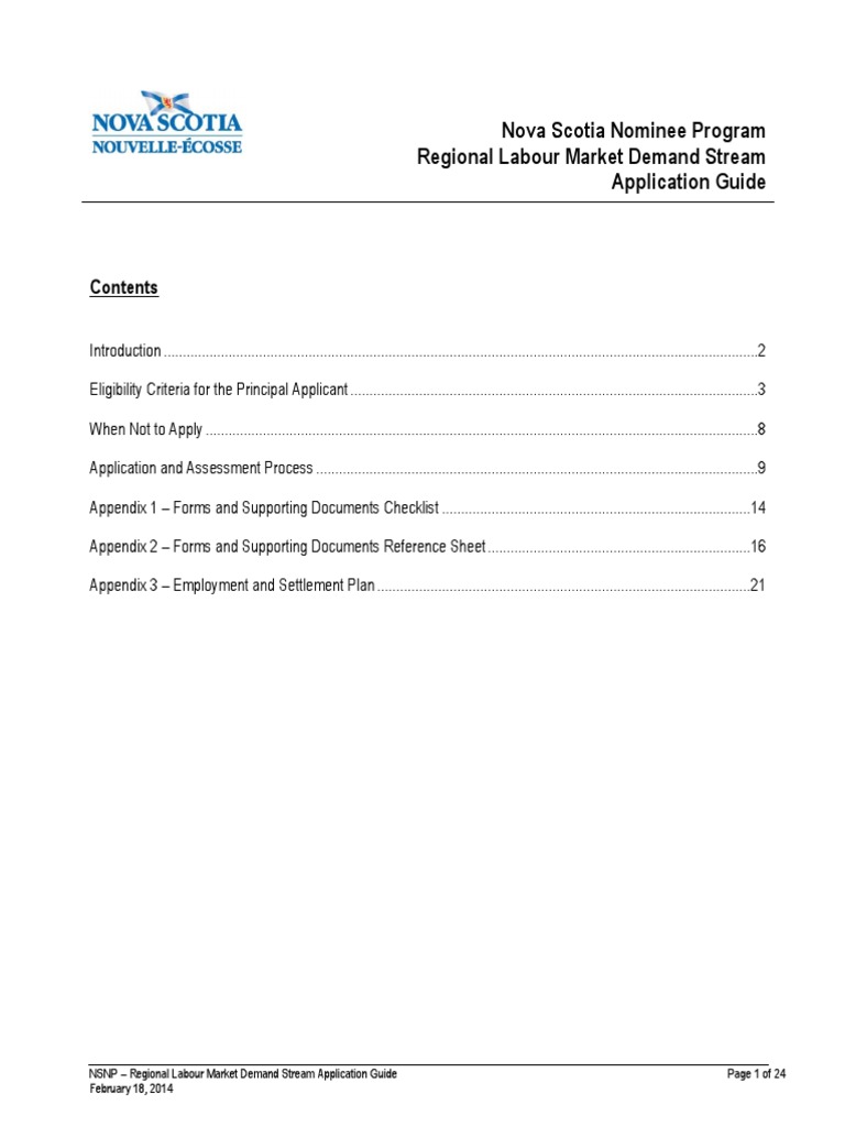 Nova Scotia Nominee Program Regional Labour Market Demand Stream ...