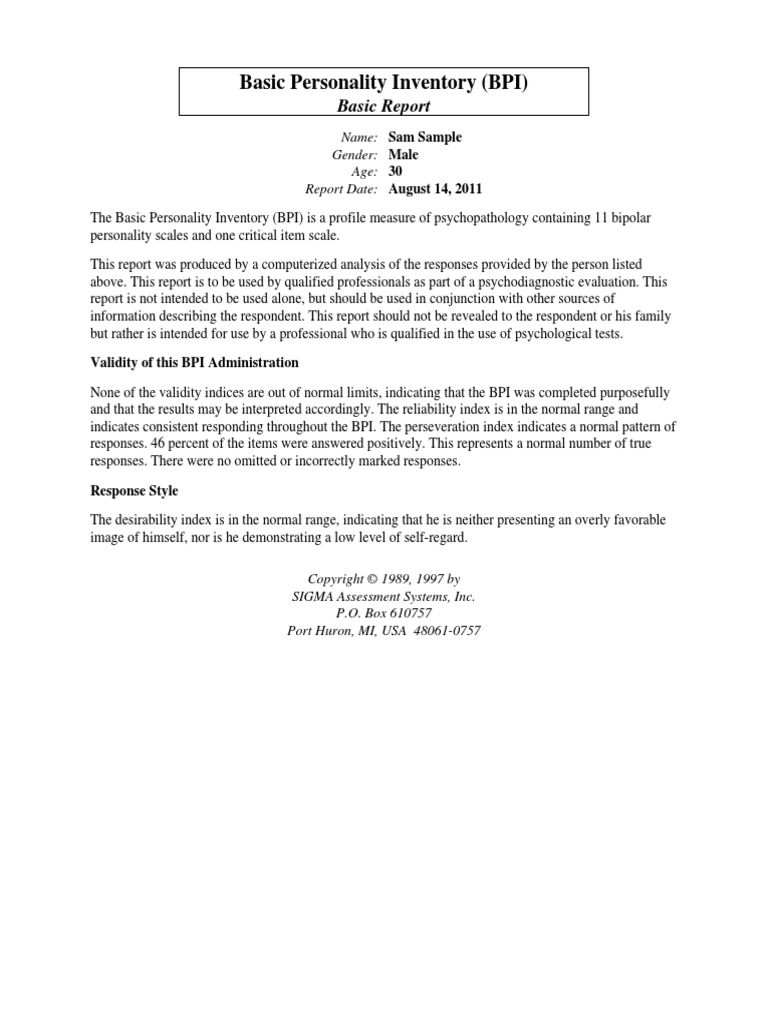 Basic Personality Inventory | Metaphysics Of Mind | Abnormal Psychology