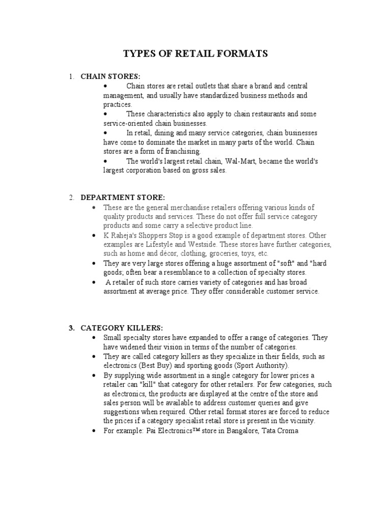 An Overview of Major Retail Formats and Stores in India | PDF | Grocery ...