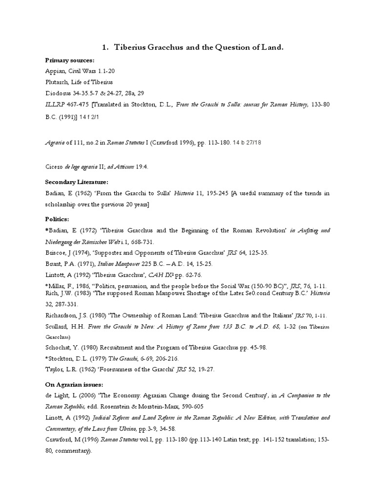 Tiberius Gracchus and The Question of Land | PDF | Ancient Rome ...