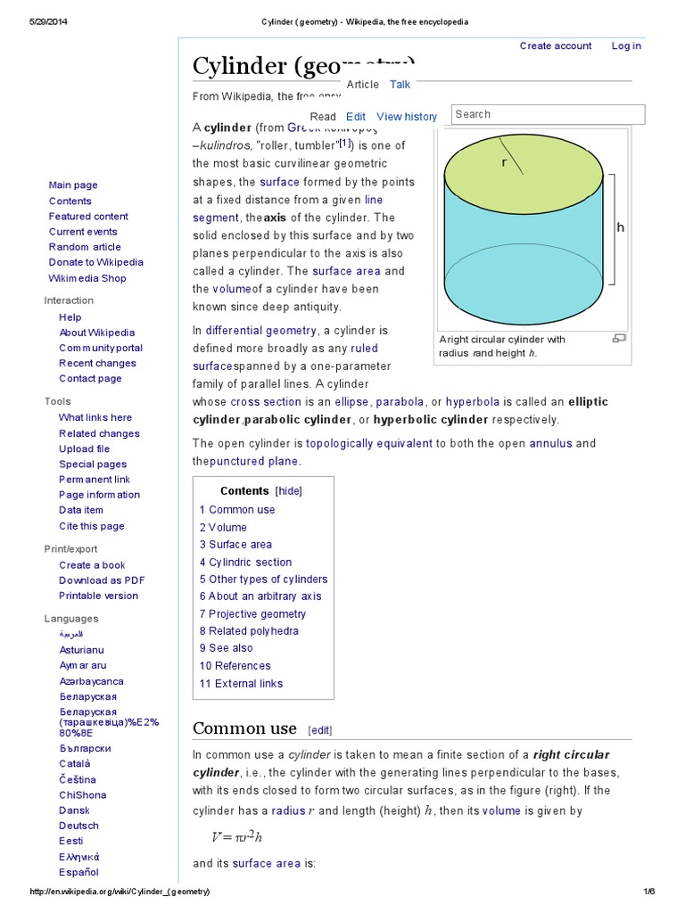 Cylinder (Geometry) - Wikipedia, The Free Encyclopedia | PDF ...