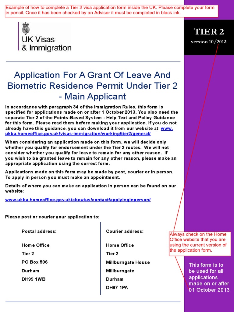 Tier 2 Example Application Form Version Oct 2013 | PDF | Cheque | Passport