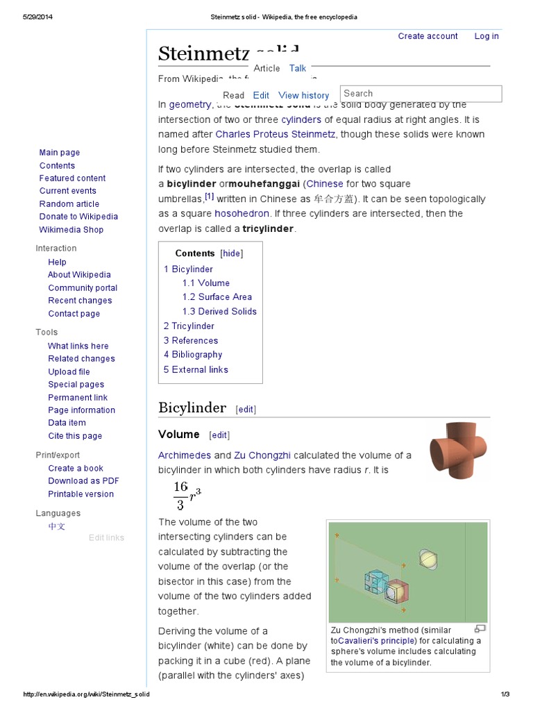 Steinmetz Solid - Wikipedia, The Free Encyclopedia | PDF | Geometry | Euclid