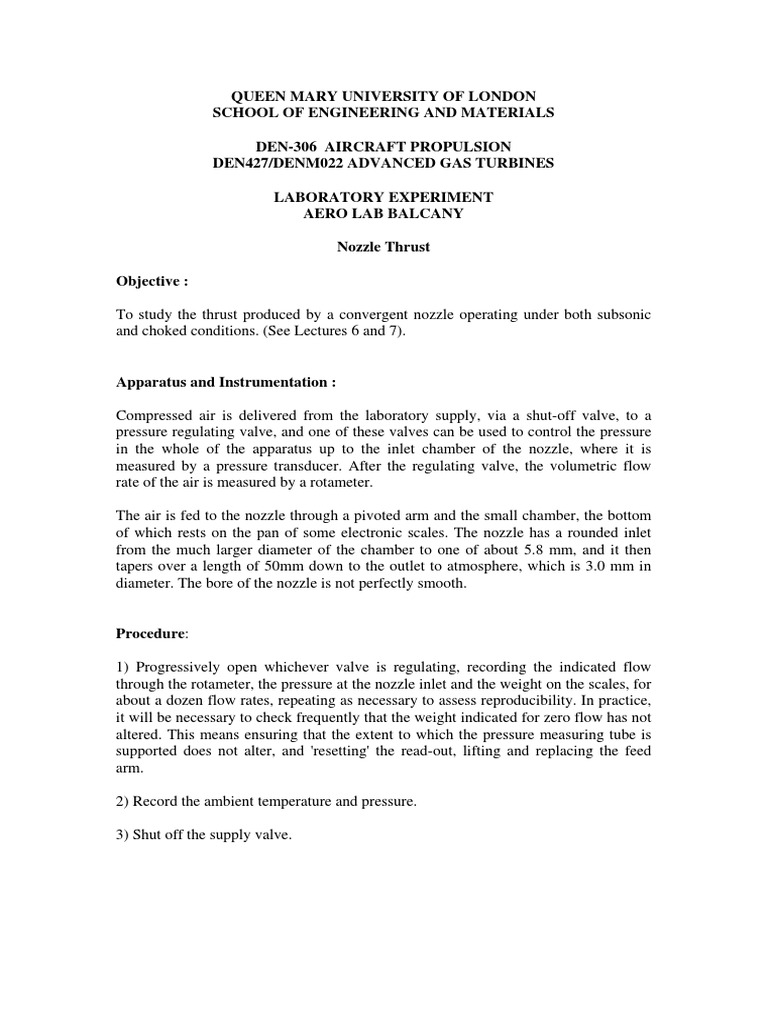 Nozzle Thrust Experiment Guide | PDF | Nozzle | Density