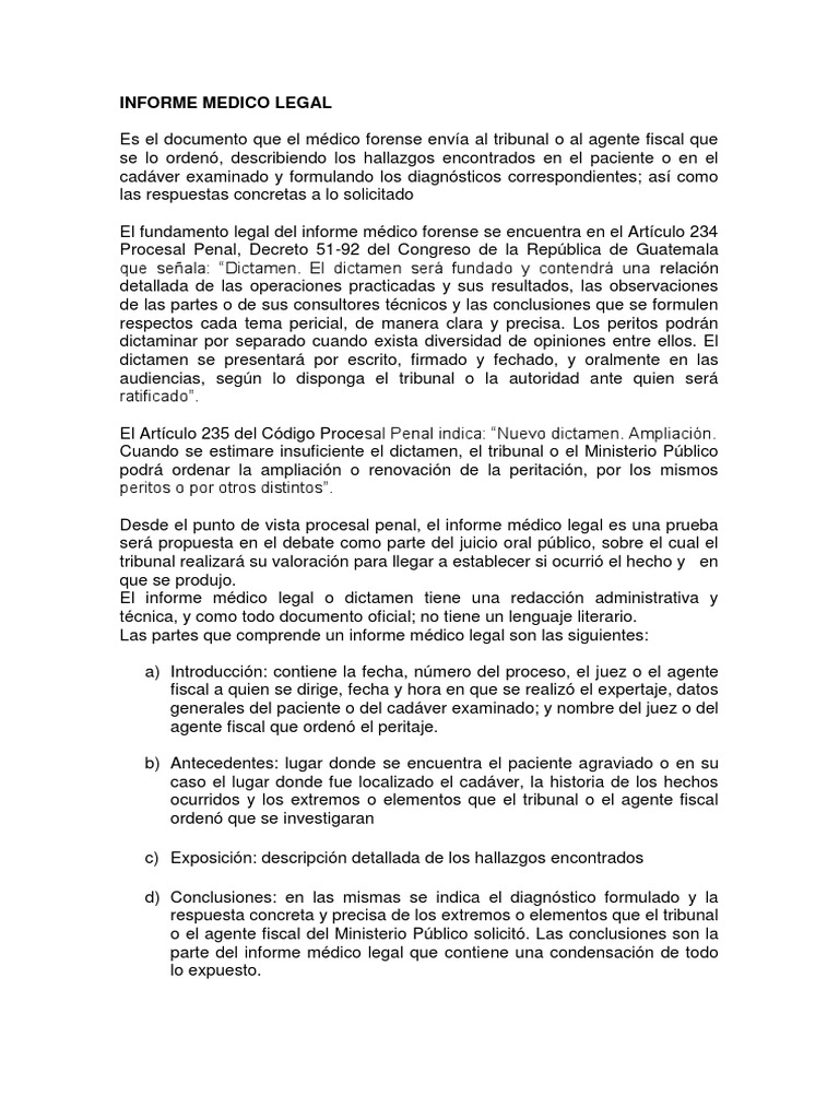 INFORME MEDICO LEGAL (1).docx | Testigo experto | Medicina