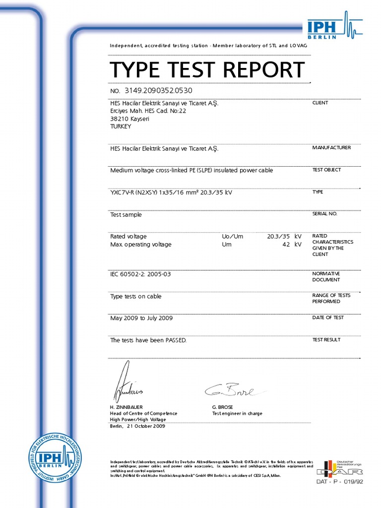 Type Test Report for YXC7V-R Cable | PDF | Capacitor | Electrical Conductor