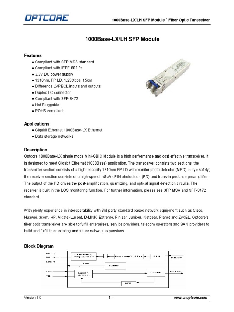 1000base LX LH SFP Module | PDF | Power Supply | Electromagnetism