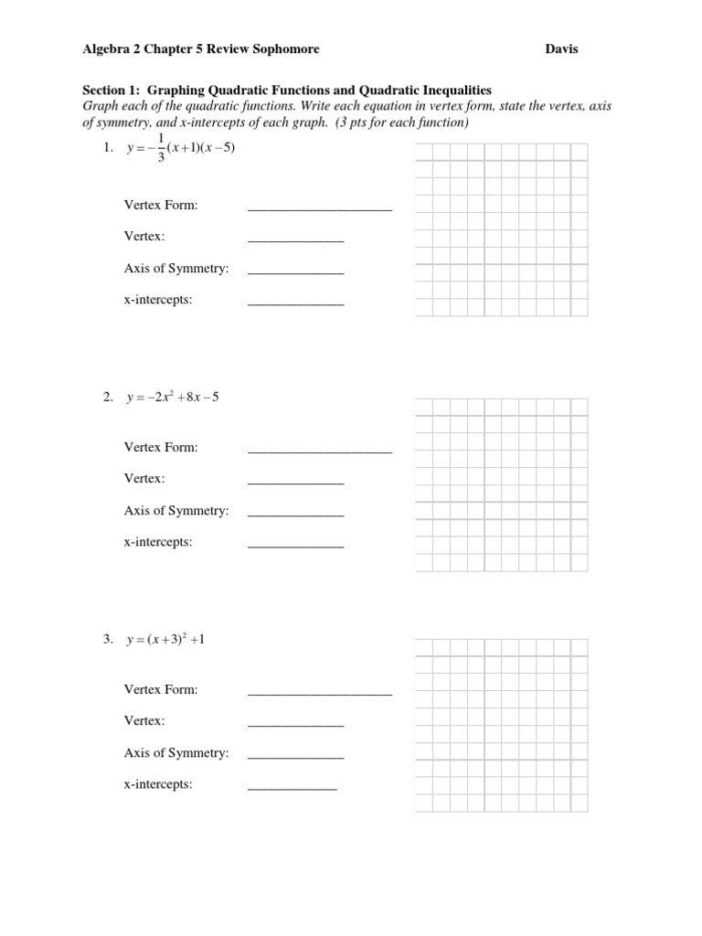 Algebra 2 Chapter 5 Review Guide | PDF | Quadratic Equation | Zero Of A ...