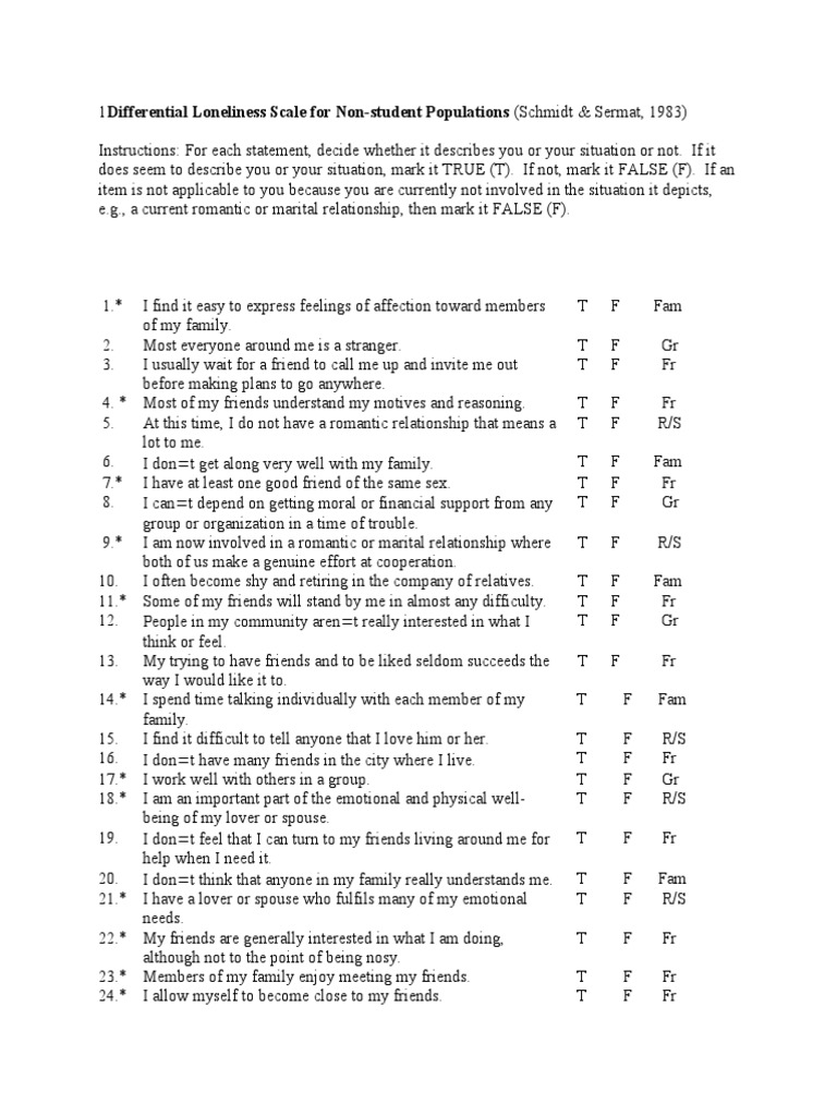 Differential Loneliness Scale Overview | PDF