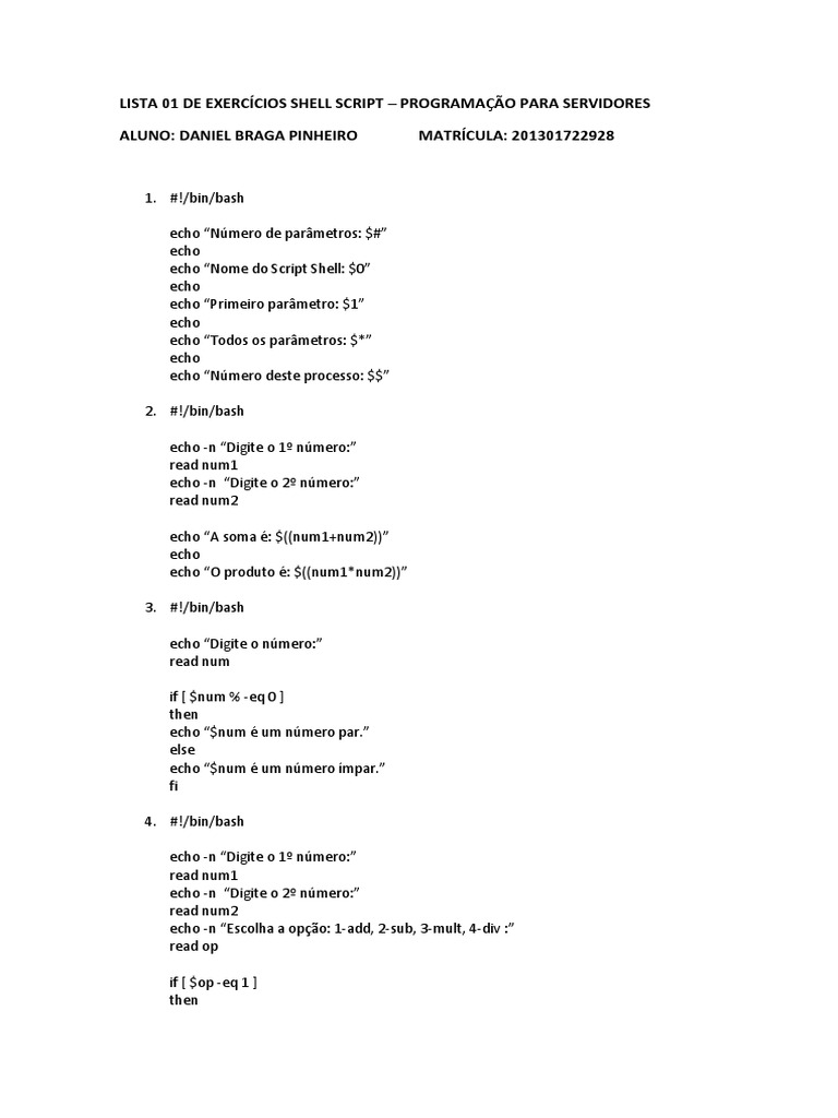 Exercícios de Shell Script para Alunos | PDF | Computadores