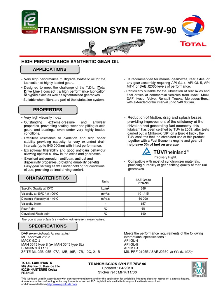 High Performance Gear Oil 75W-90 | PDF | Motor Oil | Automotive Industry