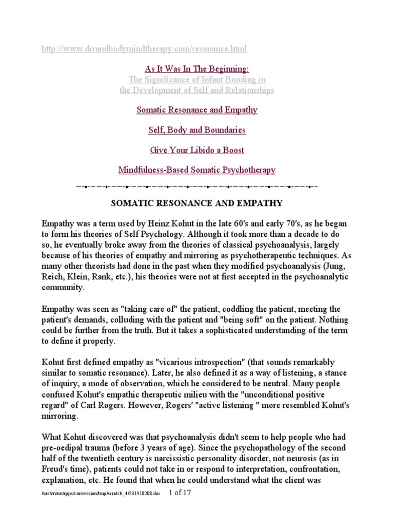 Empathy Somatic Resonance | PDF | Psychotherapy | Empathy