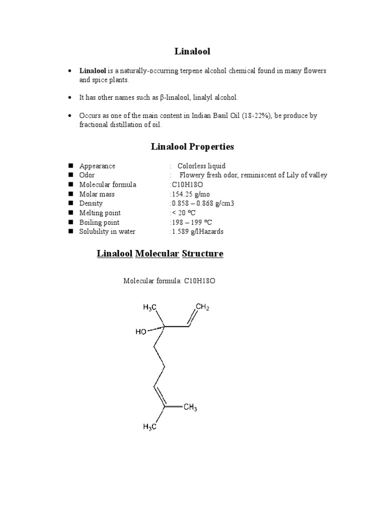 Linalool: Structure, Properties, and Uses | PDF | Nature