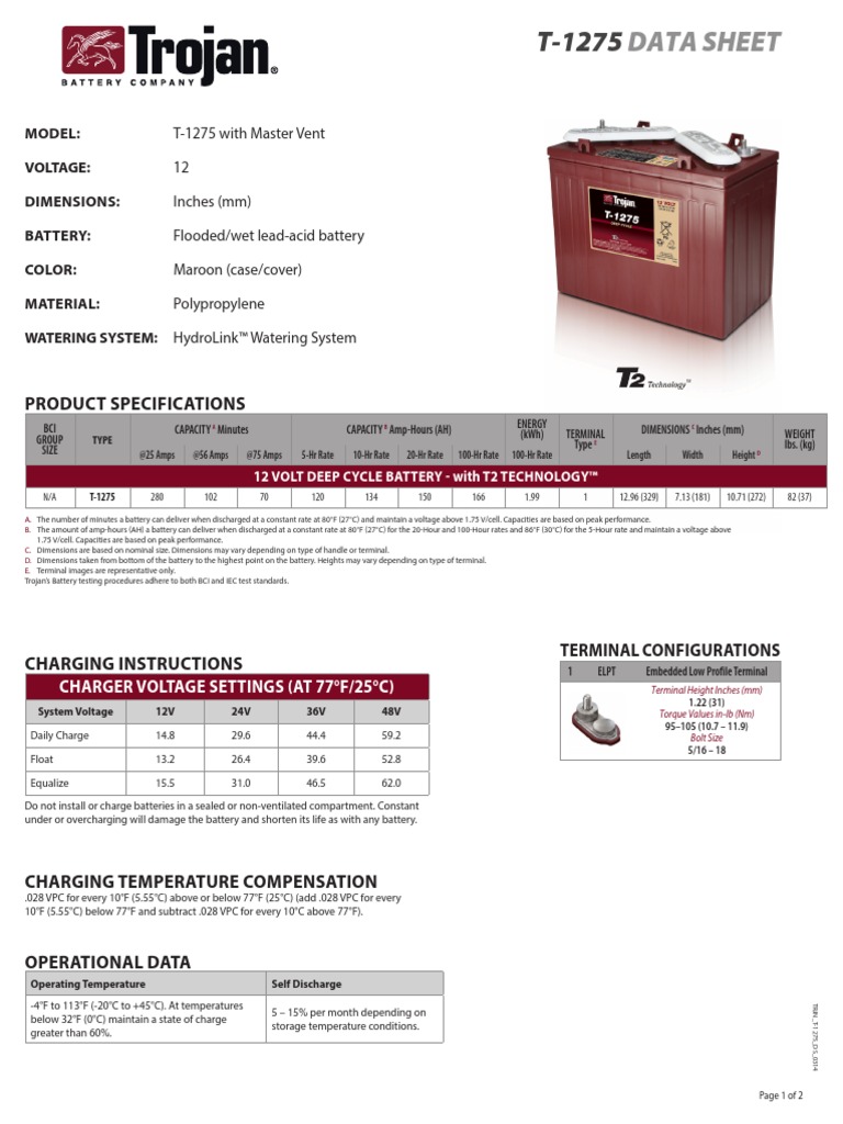 t1275 Trojan Data Sheets | PDF | Battery (Electricity) | Electrical ...