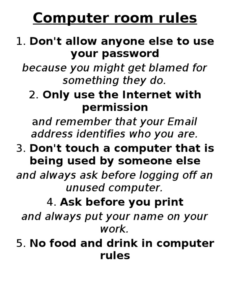 Computer Room Rules | PDF | Telecommunications | Digital Technology