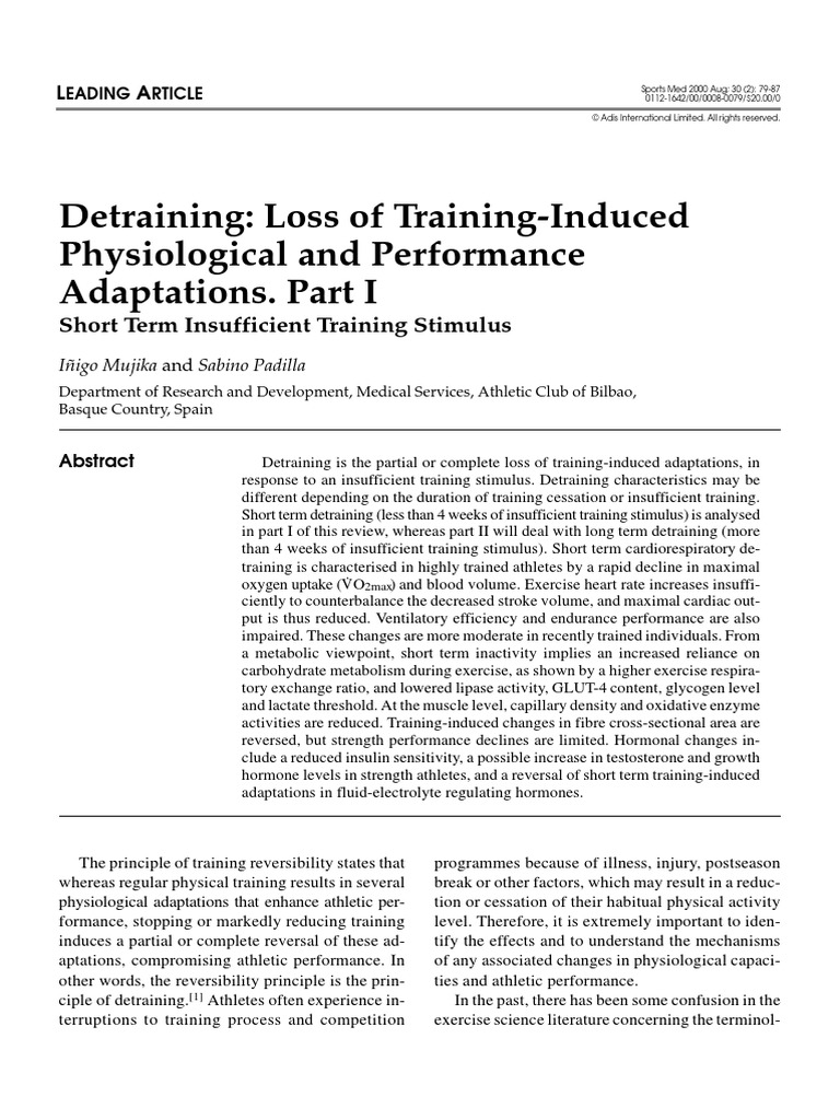 Detraining - Loss of Training-Induced Physiological and Performance ...