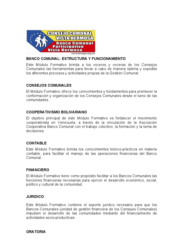 Banco Comunal: Estructura y Funciones | PDF | Cooperativa | Esfera pública