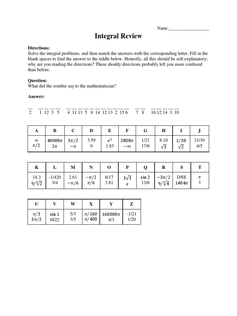 Integral Review Puzzle | PDF | Square Root | Area