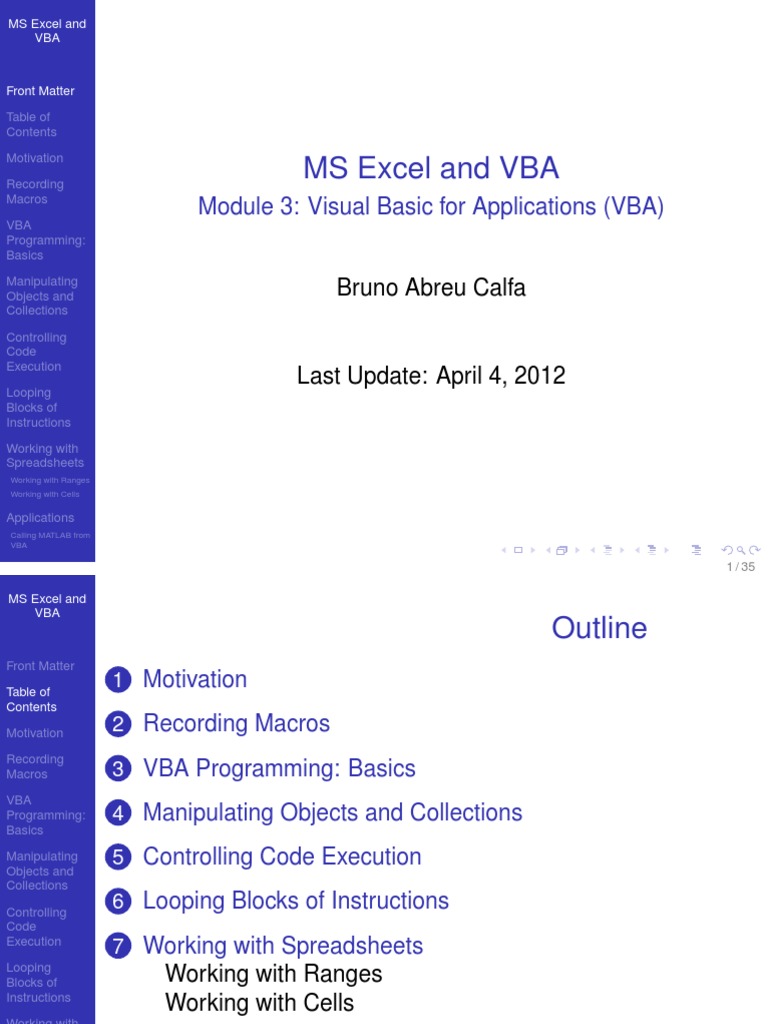 Excel VBA Module 3 Slides | PDF | Visual Basic For Applications | Microsoft Excel