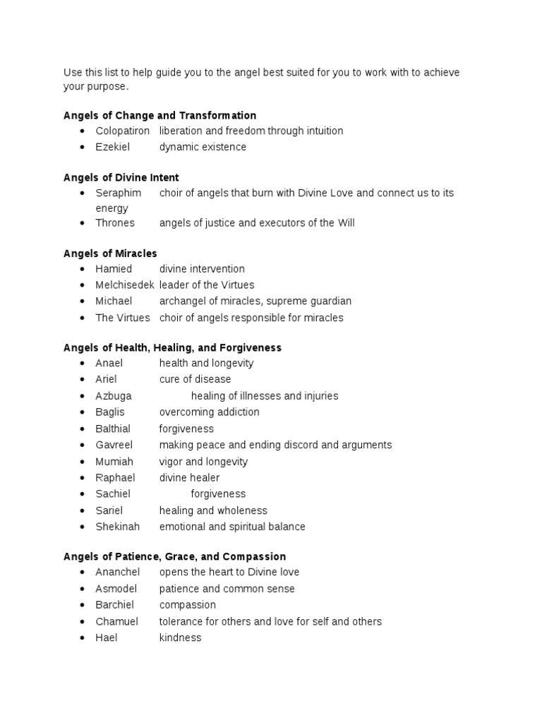 Angel List | PDF | Wisdom | Peace