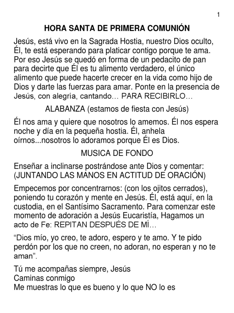 Hora Santa de Primera Comunion | PDF | eucaristía | Amor